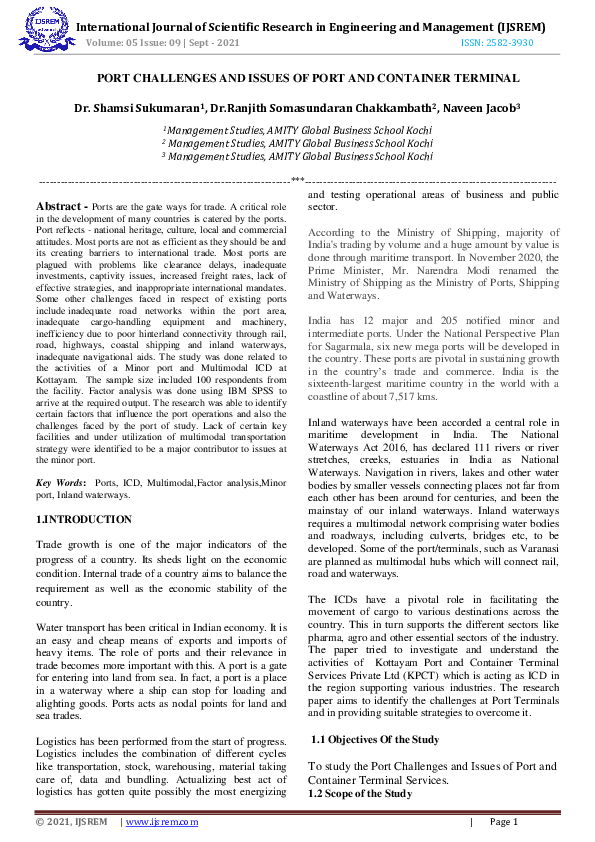 (PDF) PORT CHALLENGES AND ISSUES OF PORT AND CONTAINER TERMINAL