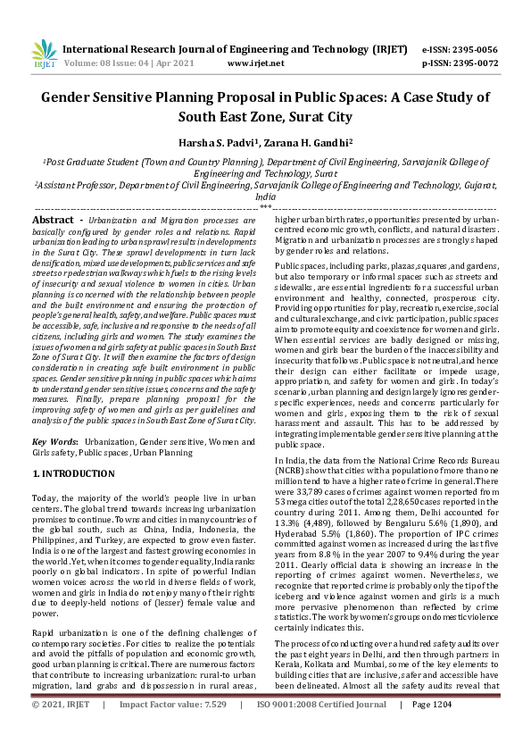 (PDF) IRJET- Gender Sensitive Planning Proposal in Public Spaces: A ...