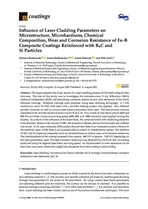 (PDF) Influence of Laser Cladding Parameters on Microstructure, Microhardness, Chemical ...