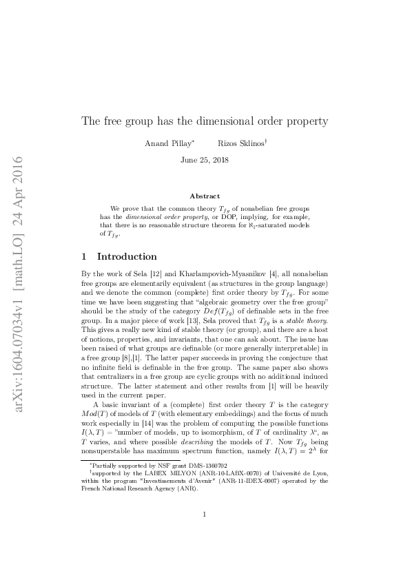 (PDF) The free group has the dimensional order property