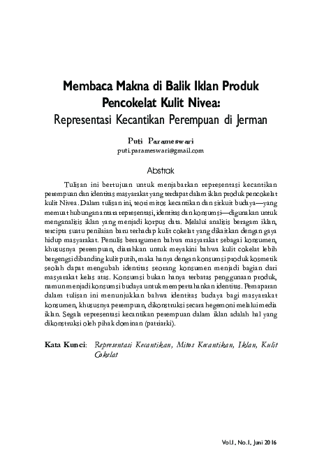 (PDF) Membaca Makna di Balik Iklan Produk Pencokelat Kulit Nivea: Representasi Kecantikan ...