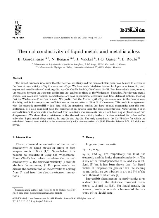 (PDF) Thermal Conductivity of Liquid Metals & Alloys