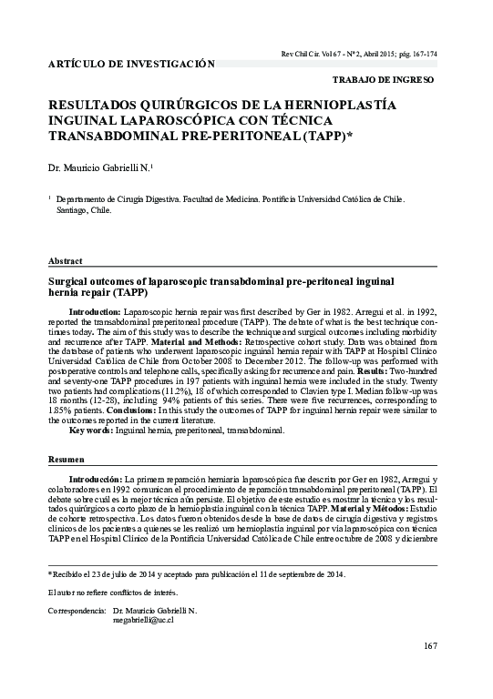 (PDF) Resultados Quirúrgicos De La Hernioplastía Inguinal Laparoscópica Con Técnica ...