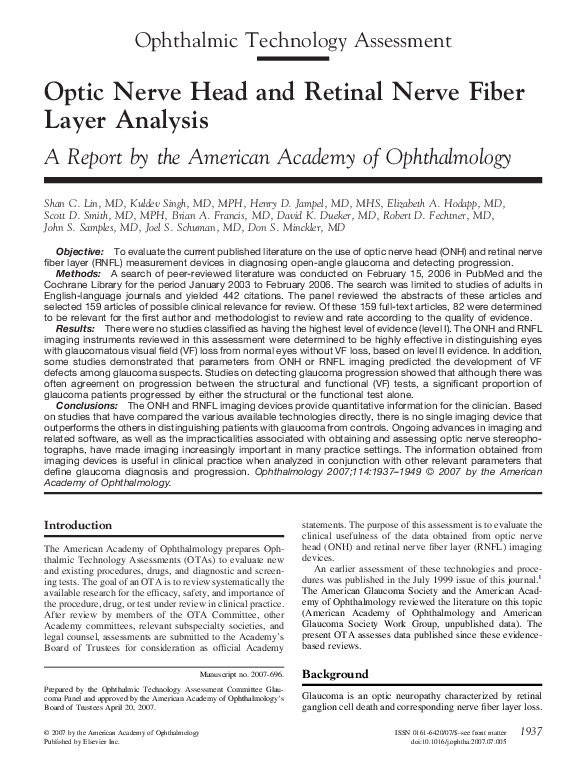 (PDF) Optic Nerve Head and Retinal Nerve Fiber Layer Analysis