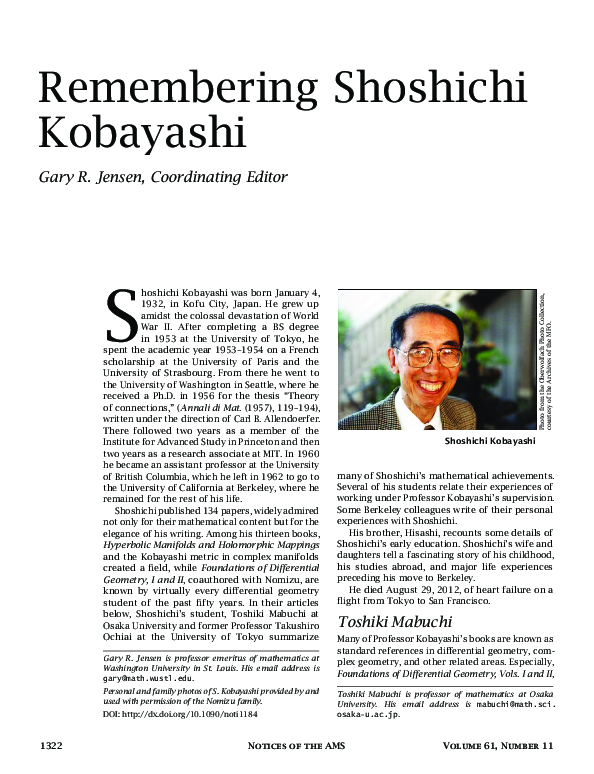 (PDF) Remembering Shoshichi Kobayashi