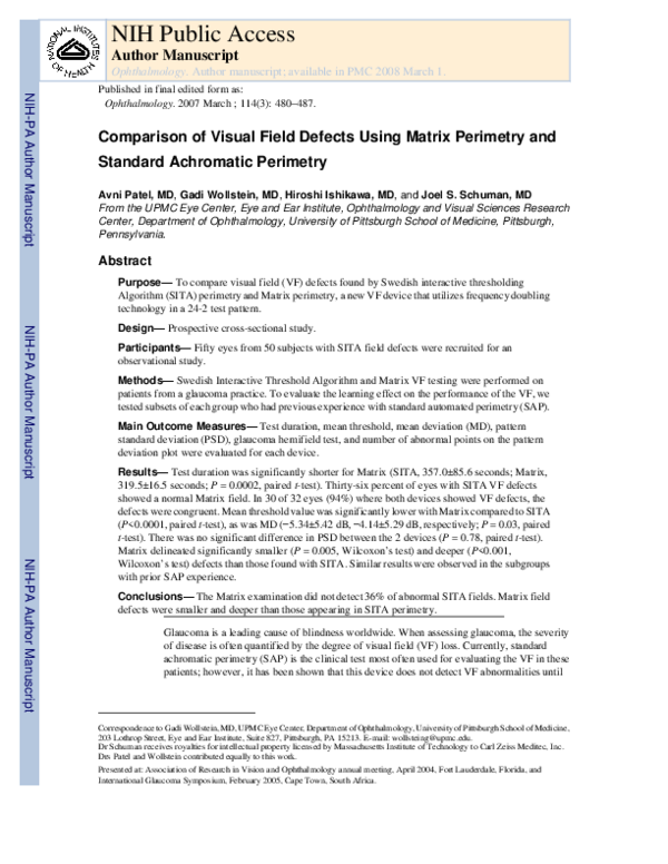 (PDF) Comparison of Visual Field Defects Using Matrix Perimetry and ...