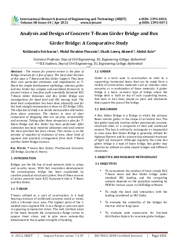 (PDF) IRJET- Analysis and Design of Concrete T-Beam Girder Bridge and ...
