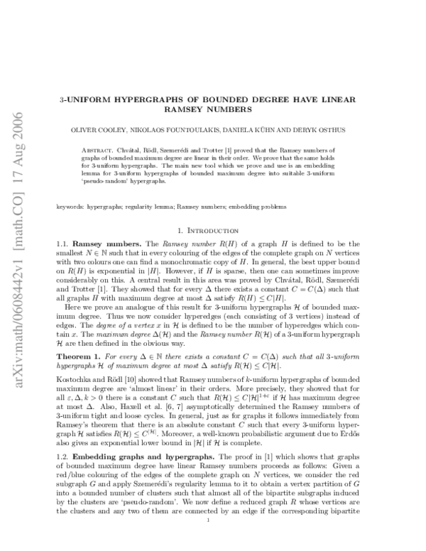 (PDF) 3-Uniform hypergraphs of bounded degree have linear Ramsey numbers