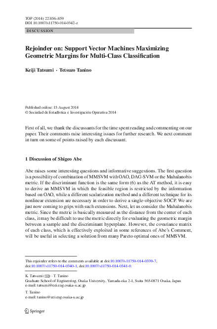 (PDF) Rejoinder on: Support Vector Machines Maximizing Geometric Margins for Multi-Class ...