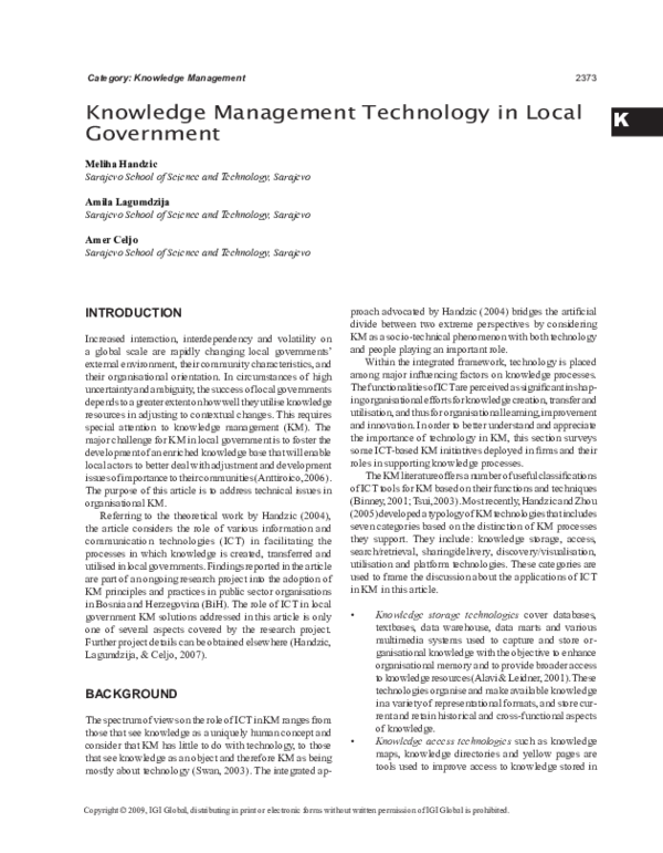 (PDF) Knowledge Management Technology in Local Government