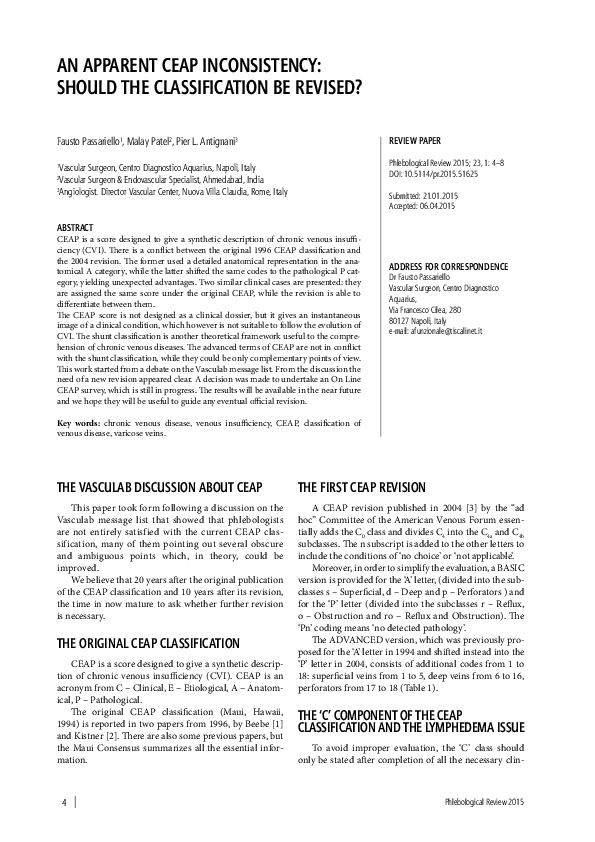 (PDF) An apparent CEAP inconsistency: should the classification be revised?