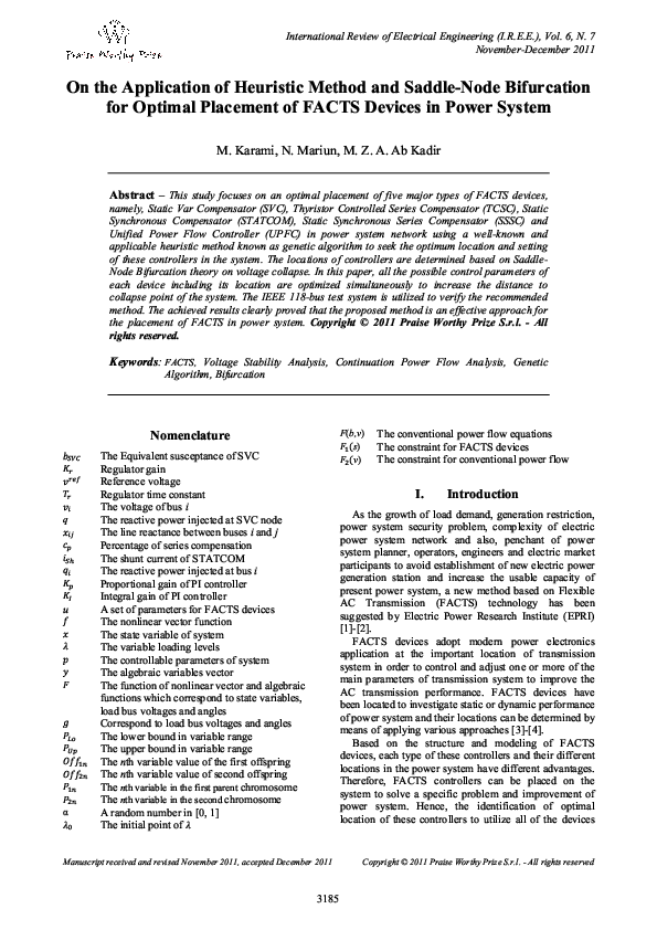 (PDF) On the application of heuristic method and saddle-node bifurcation for optimal placement ...