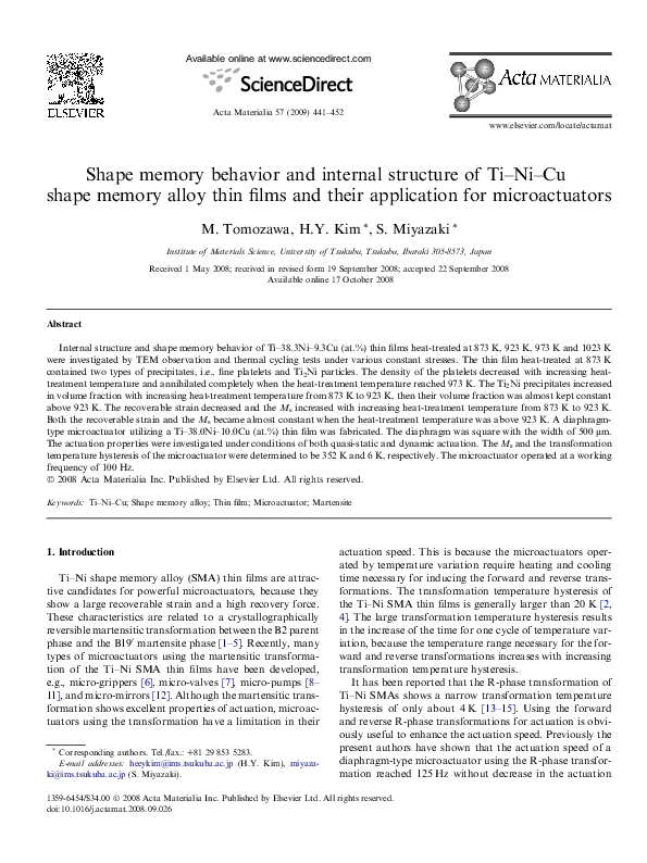 (PDF) Shape memory behavior and internal structure of Ti–Ni–Cu shape ...