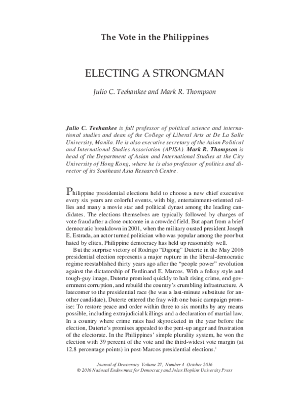(PDF) The Vote in the Philippines: Electing A Strongman, Journal of ...