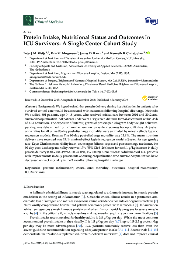 (PDF) Protein Intake, Nutritional Status and Outcomes in ICU Survivors ...