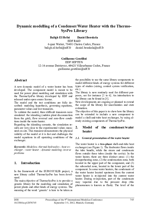 (PDF) Dynamic modelling of a Condenser/Water Heater with the ...