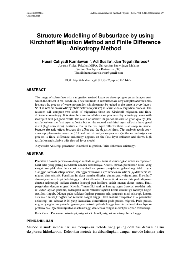 (PDF) Structure Modelling of Subsurface by Using Kirchhoff Migration ...