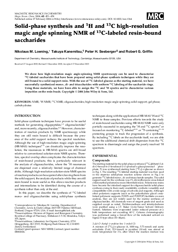 (PDF) Solid-phase synthesis and1H and13C high-resolution magic angle ...
