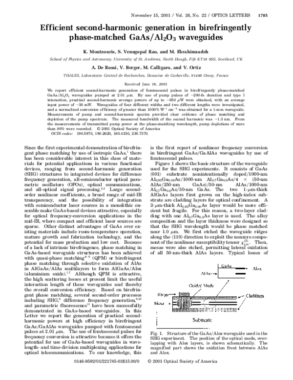 (PDF) Efficient second-harmonic generation in birefringently phase-matched GaAs/Al 2 O 3 waveguides