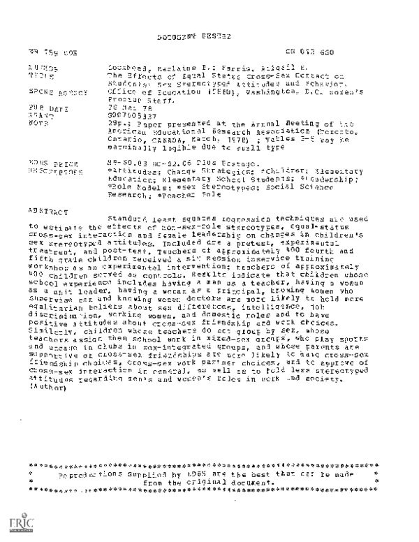 (PDF) The Effects of Equal Status Cross-Sex Contact on Students' Sex ...