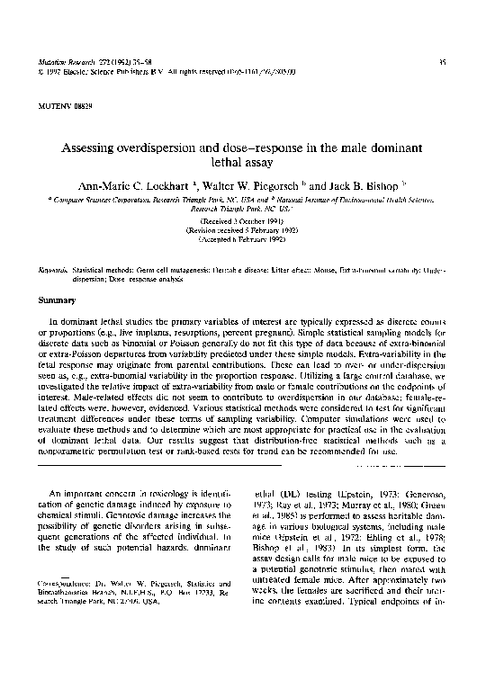 (PDF) Assessing overdispersion and dose-response in the male dominant lethal assay