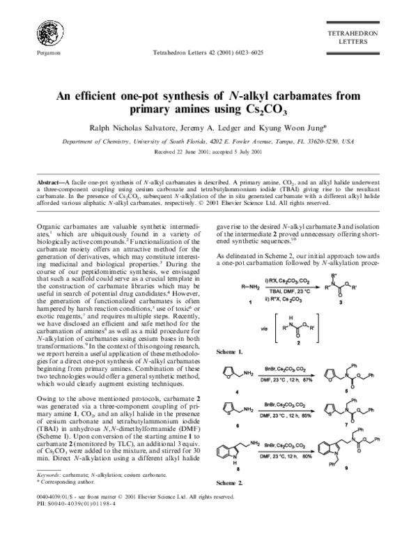 (PDF) An efficient one-pot synthesis of N-alkyl carbamates from primary ...