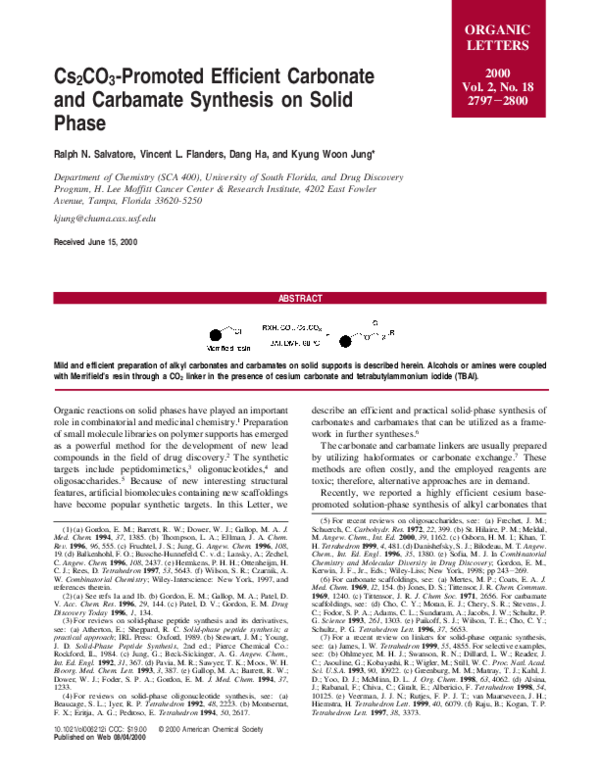 (PDF) Cs 2 CO 3 -Promoted Efficient Carbonate and Carbamate Synthesis ...
