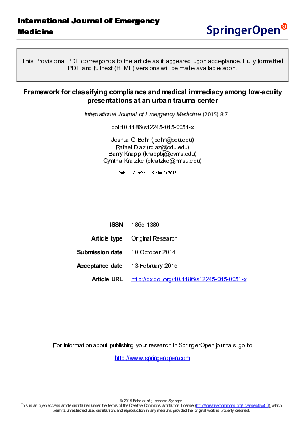 (PDF) Framework for classifying compliance and medical immediacy among ...