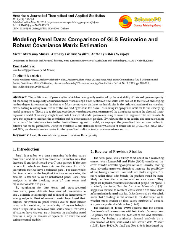 Pdf Modeling Panel Data Comparison Of Gls Estimation And Robust