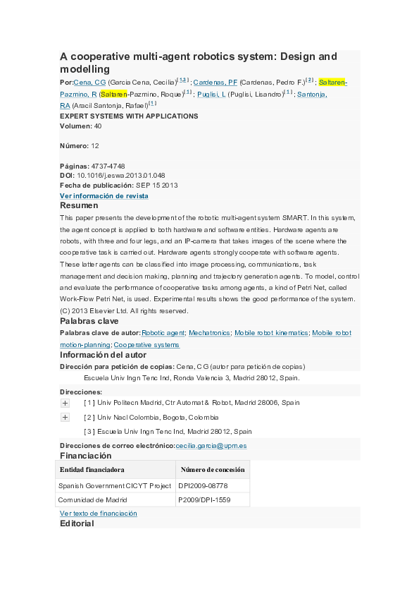 (PDF) A cooperative multi-agent robotics system: Design and modelling