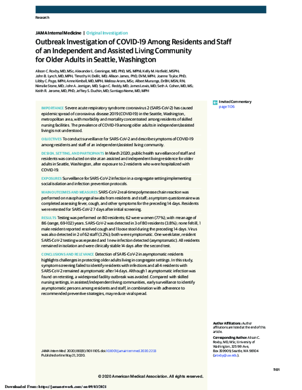 (PDF) Outbreak Investigation of COVID-19 Among Residents and Staff of ...