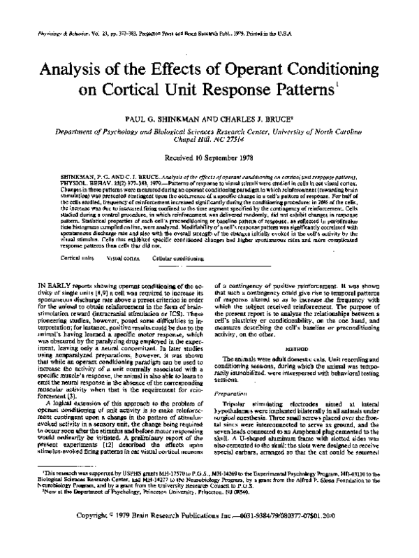 (PDF) Analysis of the effects of operant conditioning on cortical unit response patterns