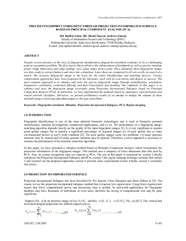(PDF) Proceedings copy Precise fingerprint enrolment through PCA ...