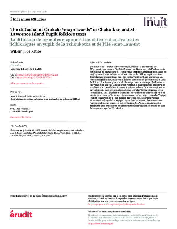 (PDF) The diffusion of Chukchi “magic words” in Chukotkan and St ...