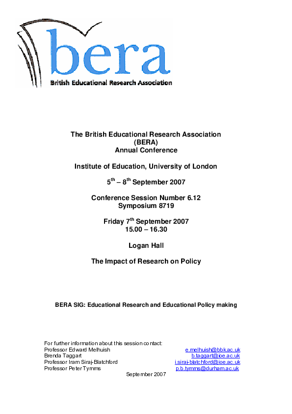 (PDF) The British Educational Research Association (BERA) Annual Conference