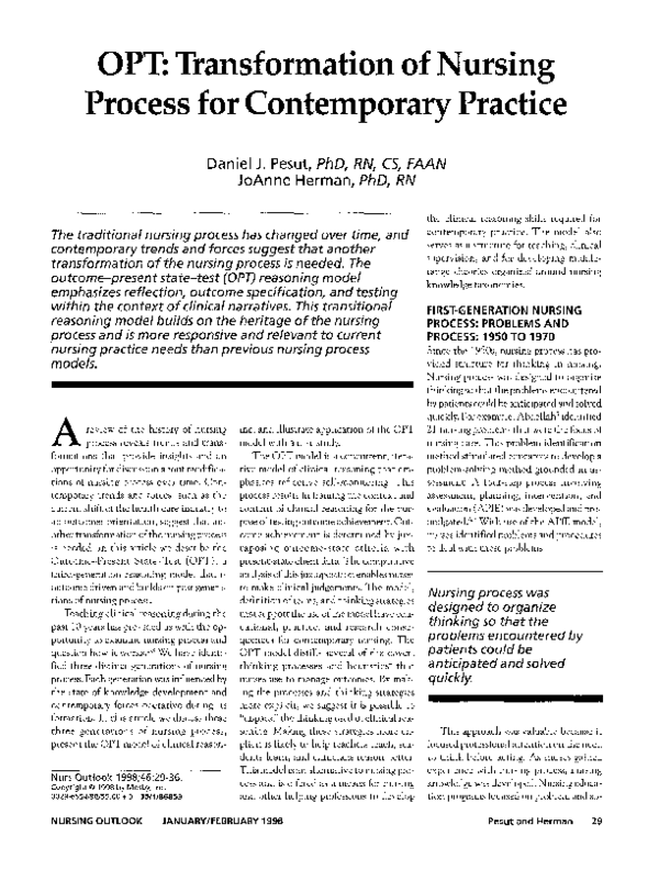 (PDF) OPT: Transformation of nursing process for contemporary practice