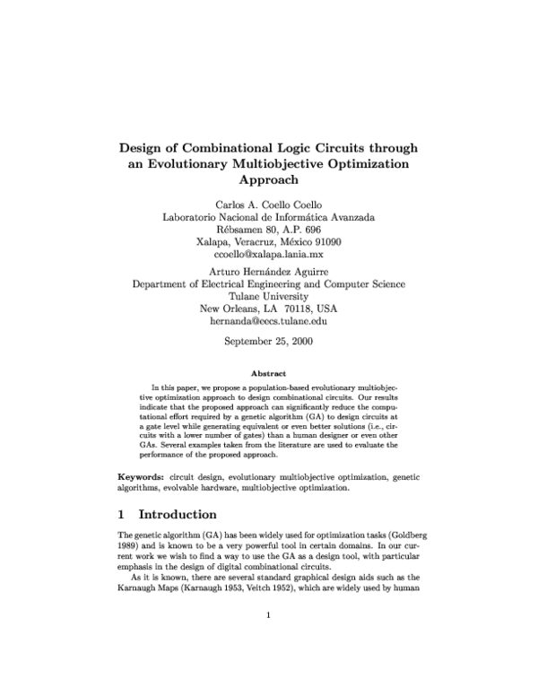 Pdf Design Of Combinational Logic Circuits Through An Evolutionary Multiobjective Optimization