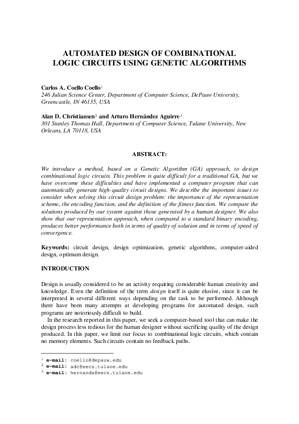 Pdf Automated Design Of Combinational Logic Circuits Using The Ant System
