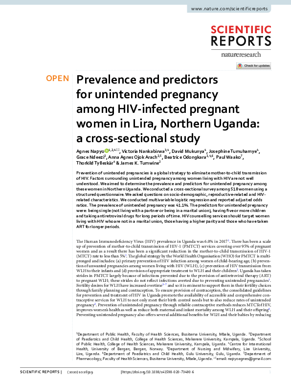 (PDF) Prevalence and predictors for unintended pregnancy among HIV ...