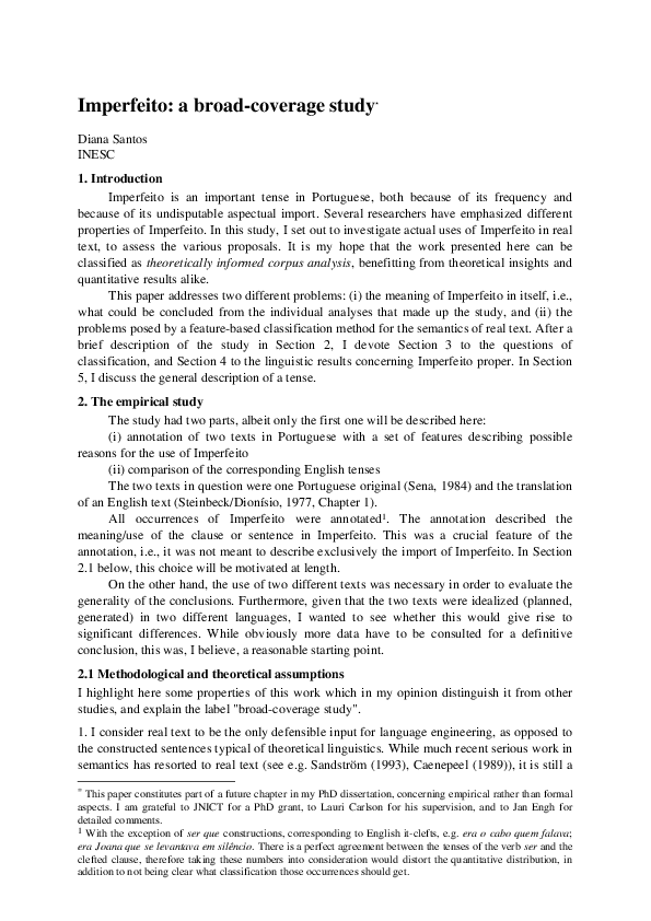 (PDF) Imperfeito: a broad-coverage study | Diana Santos - Academia.edu
