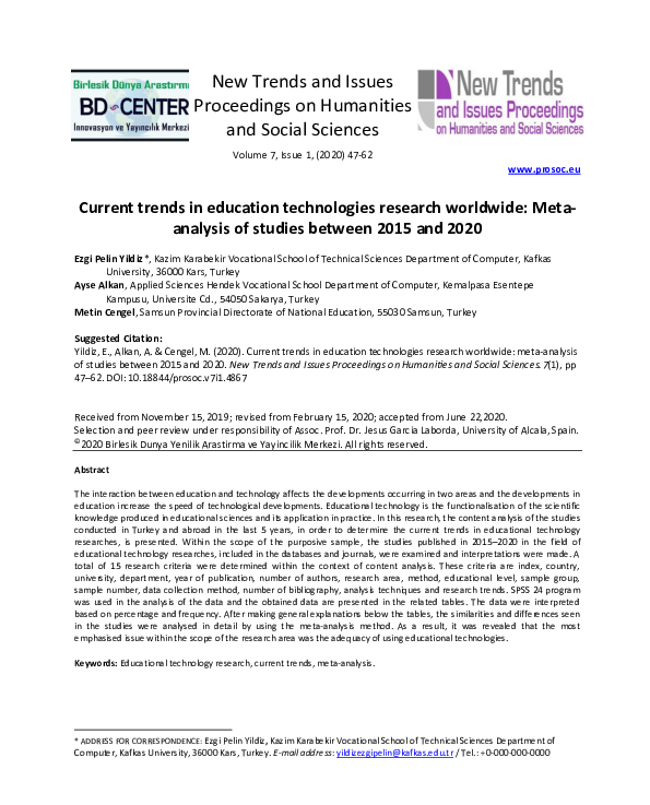 (PDF) Current trends in education technologies research worldwide: Meta-analysis of studies ...