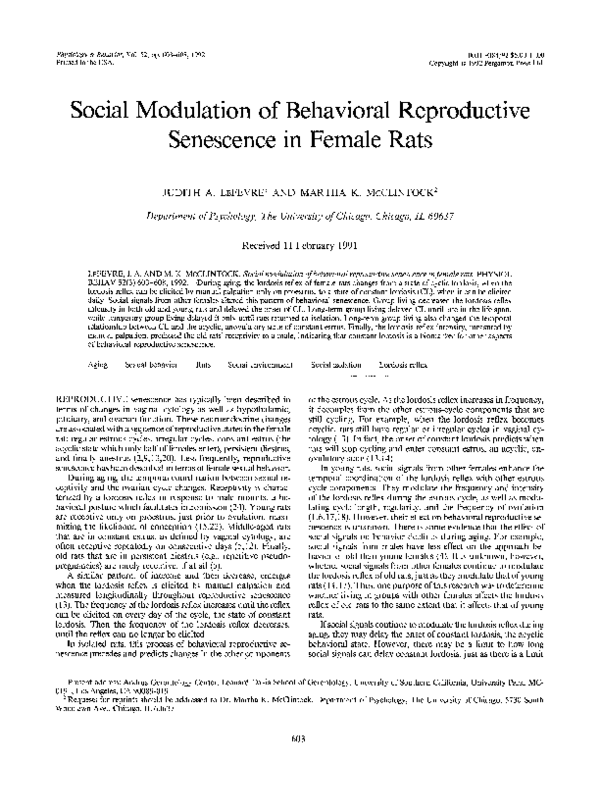 (PDF) Social modulation of behavioral reproductive senescence in female ...