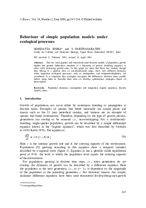 (PDF) Behaviour of simple population models under ecological processes