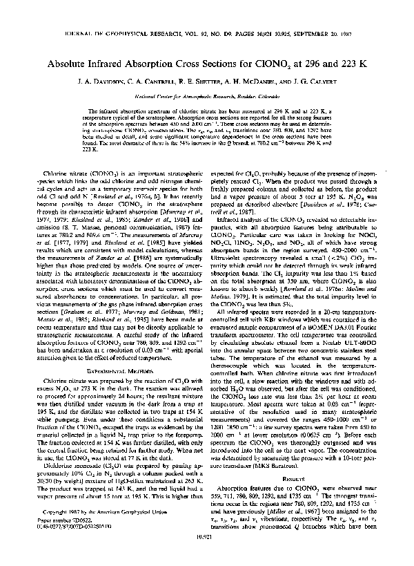 (PDF) Absolute infrared absorption cross sections for ClONO 2 at 296 ...