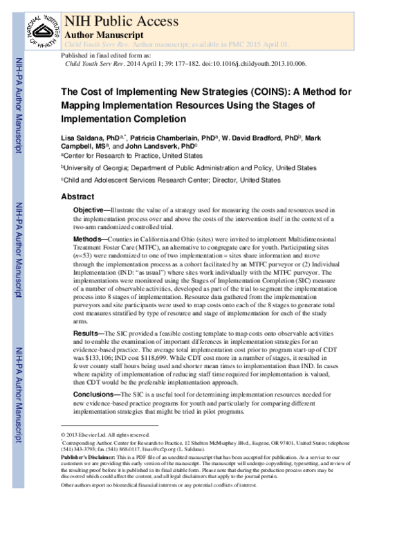 (PDF) The cost of implementing new strategies (COINS): A method for ...