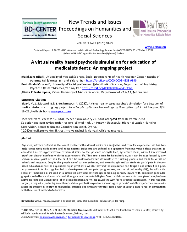 (PDF) A virtual reality based psychosis simulation for education of ...