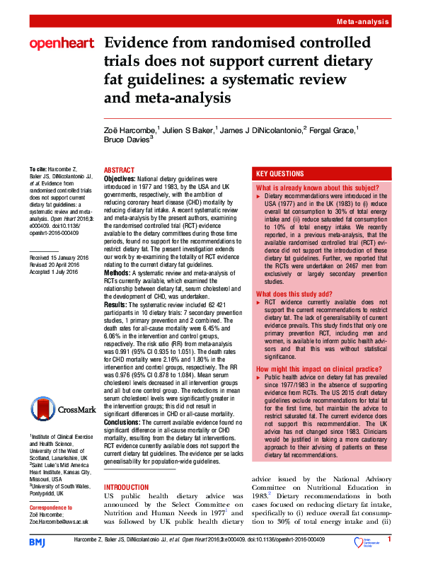 Pdf Evidence From Randomised Controlled Trials Does Not Support Current Dietary Fat Guidelines