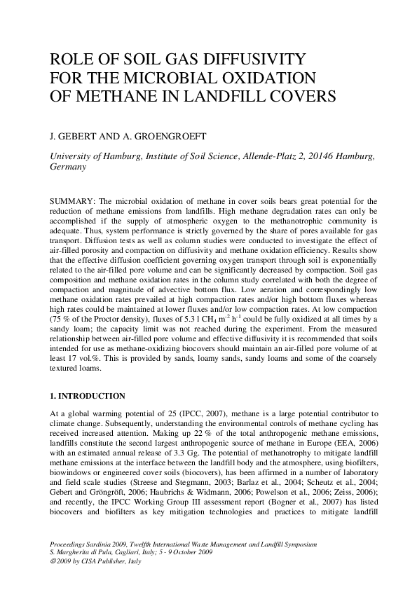 (PDF) Role of Soil Gas Diffusivity for the Microbial Oxidation of ...
