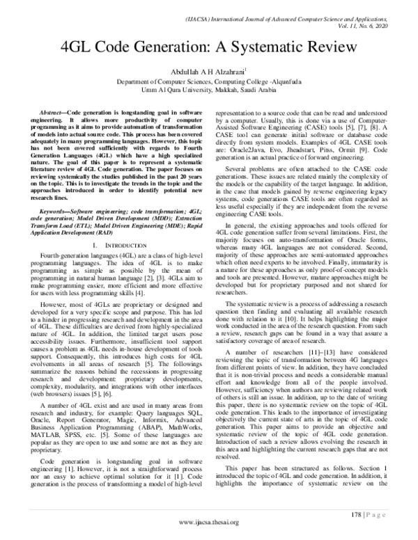 (PDF) 4GL Code Generation: A Systematic Review