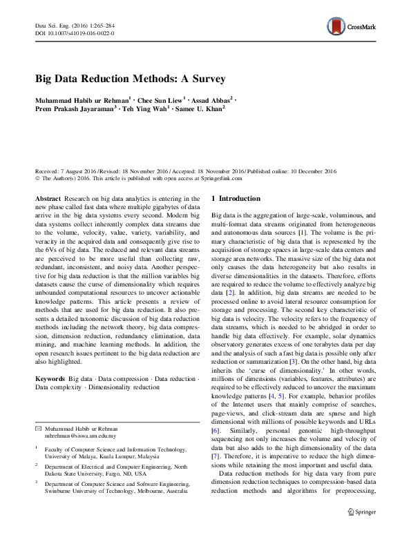 (PDF) Big Data Reduction Methods: A Survey
